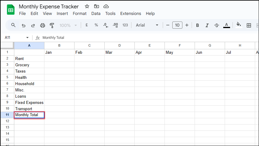 How to create a monthly spending tracker using Google Sheets