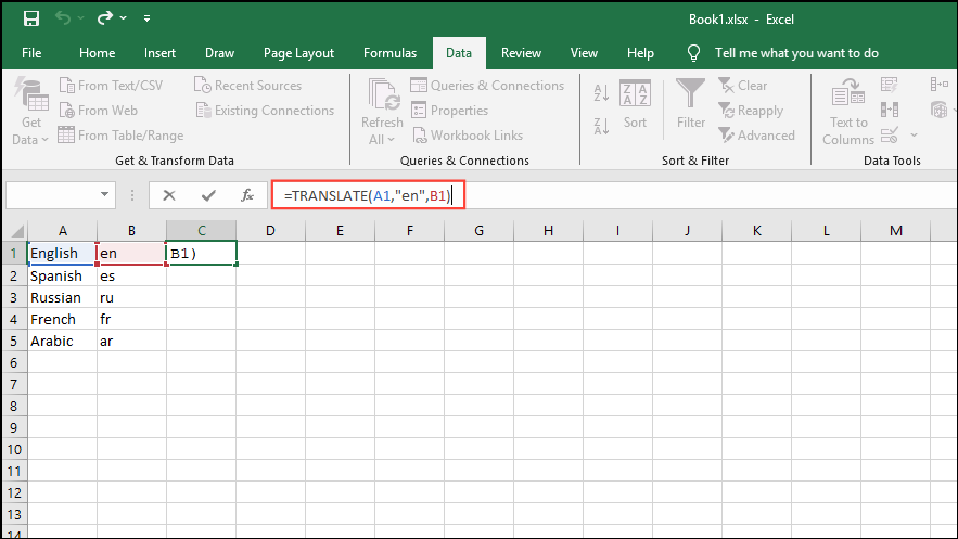 How to use the TRANSLATE and DETECTLANGUAGE functions in Excel