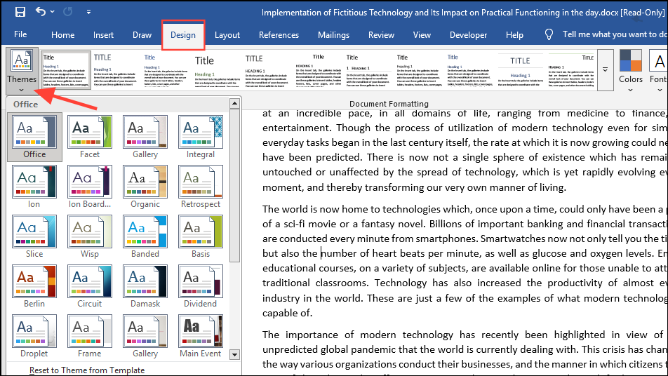 How to add design elements in a Word document
