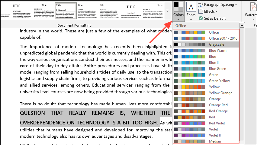 How to add design elements in a Word document