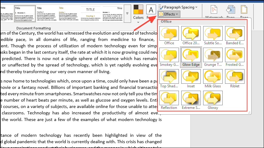 How to add design elements in a Word document