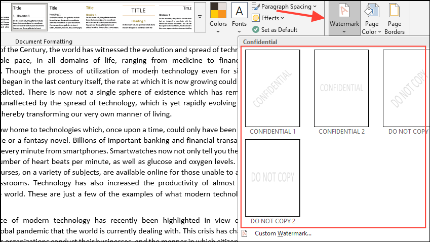 How to add design elements in a Word document