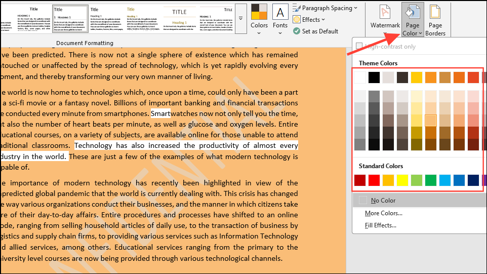 How to add design elements in a Word document