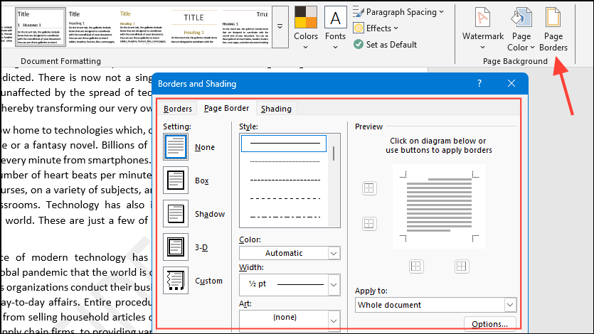 How to add design elements in a Word document