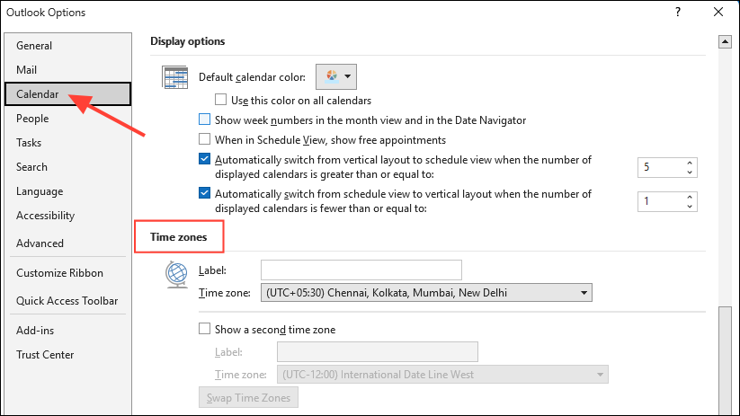 How to change the Time Zone in Microsoft Outlook