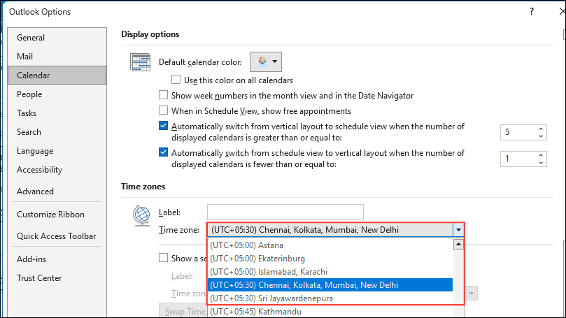 How to change the Time Zone in Microsoft Outlook
