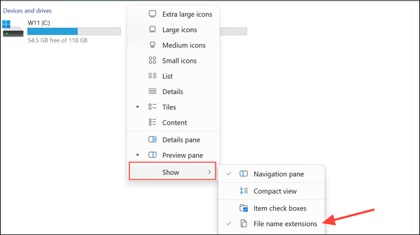 Change File Extension in Windows 11 Directly