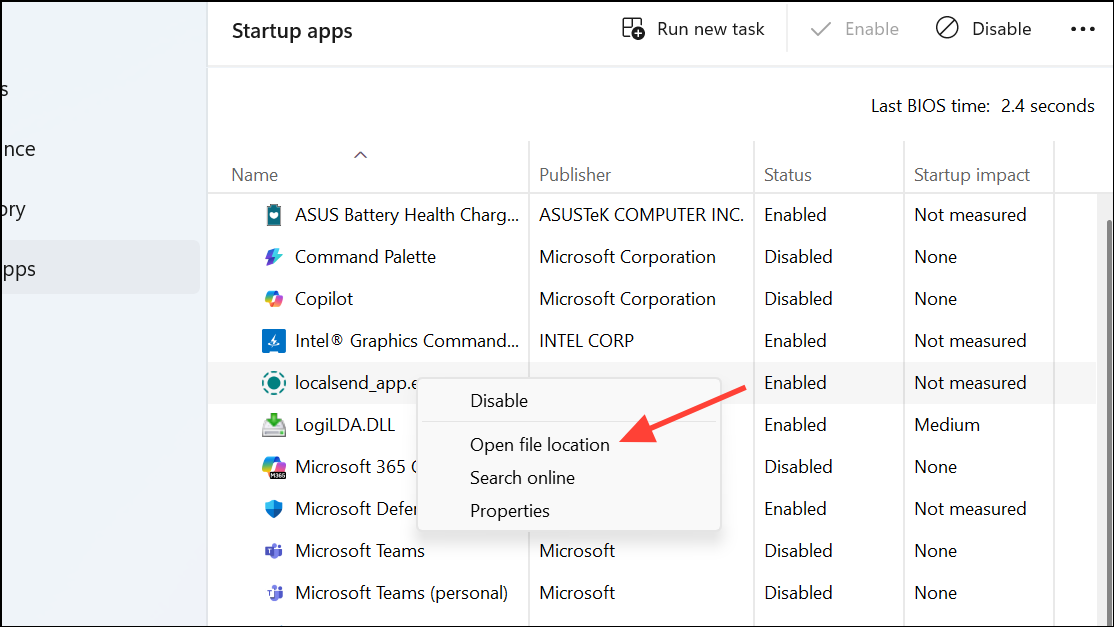 Remove Disabled Apps from Startup Menu
