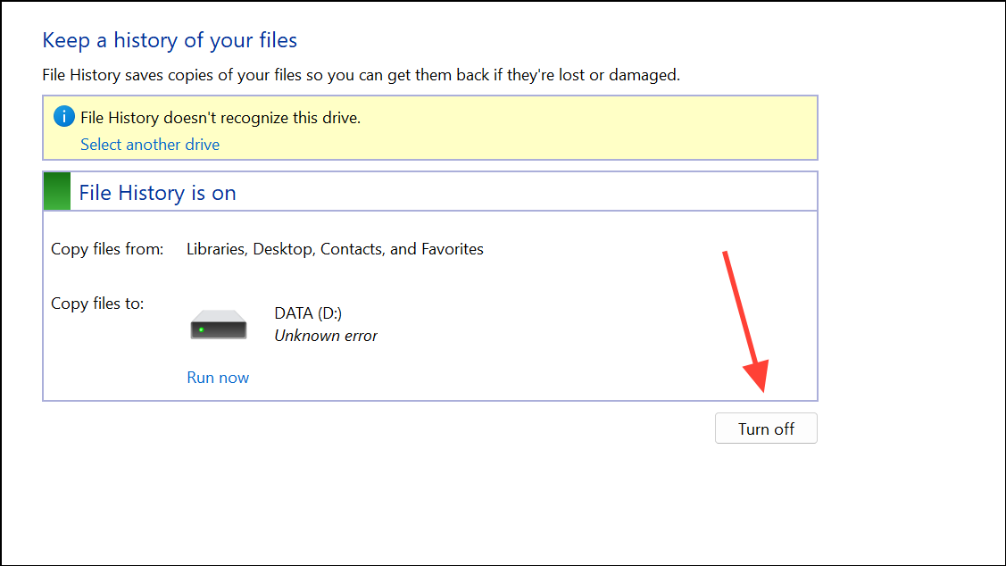 Turn Off File History in Windows 11