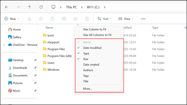Add or Remove Columns in Windows 11 File Explorer