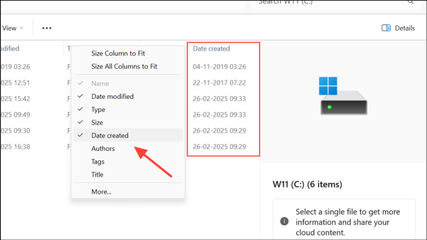 Add or Remove Columns in Windows 11 File Explorer