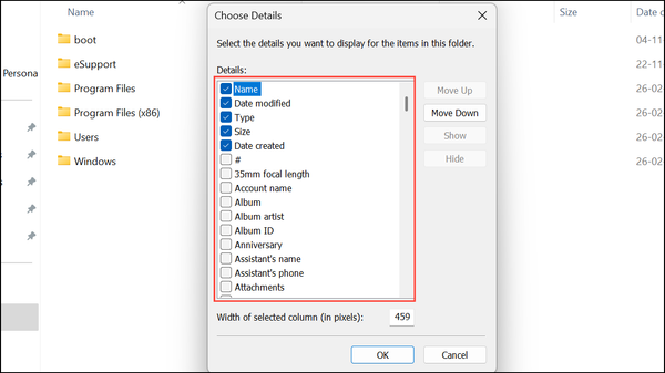 Add or Remove Columns in Windows 11 File Explorer