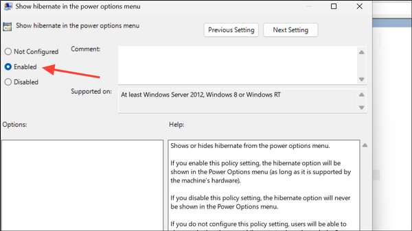 Show Hibernate in Power Button Options in Windows 11