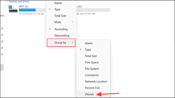 Turn Off File Grouping in Windows Explorer in Windows 11