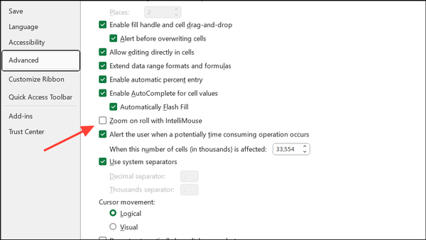How to Fix Scroll Wheel Not Working in Excel