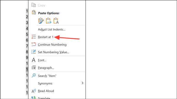 How to Restart Numbering in Microsoft Word