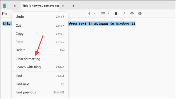 How to Remove Text Formatting in Notepad on Windows 11