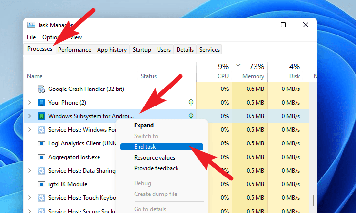 How to Restart Windows Subsystem for Android in Windows 11