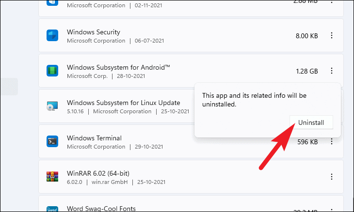 How to Uninstall Windows Subsystem for Android in Windows 11