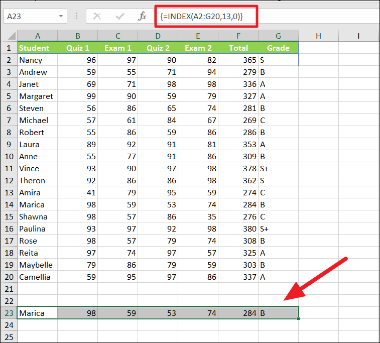 How to Use Index Function in Excel