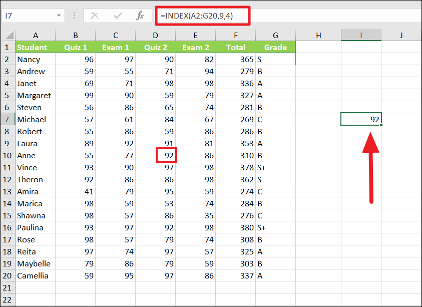 How to Use Index Function in Excel