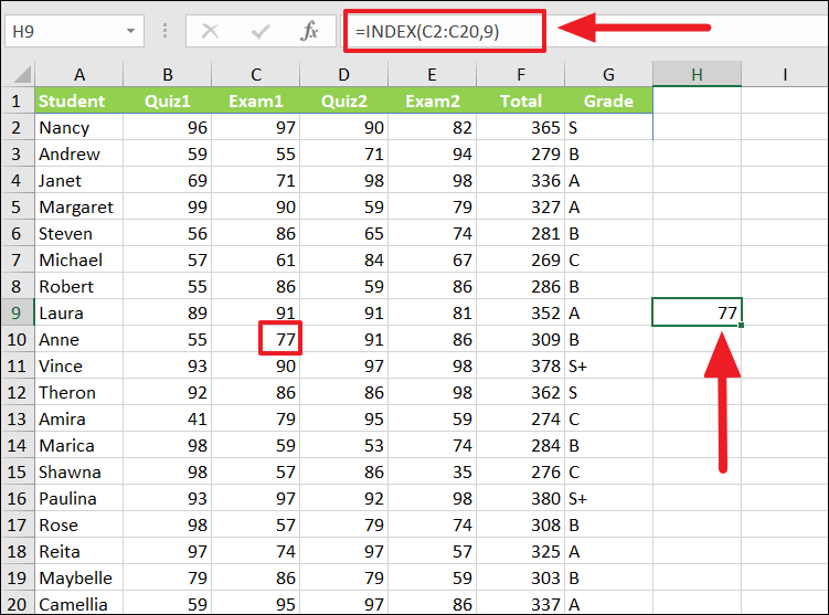 How to Use Index Function in Excel