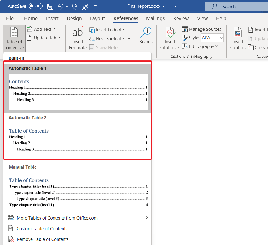 How to Create a Table of Contents in Microsoft Word