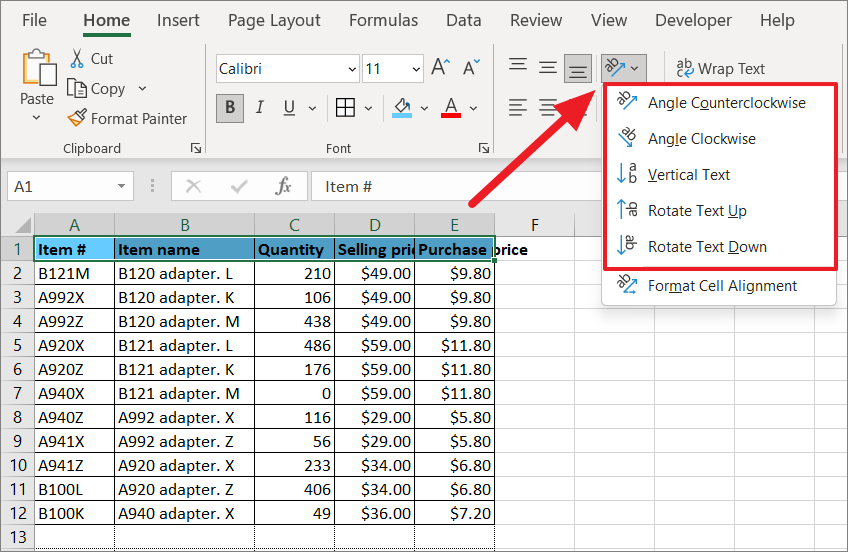How to Rotate Text in Excel
