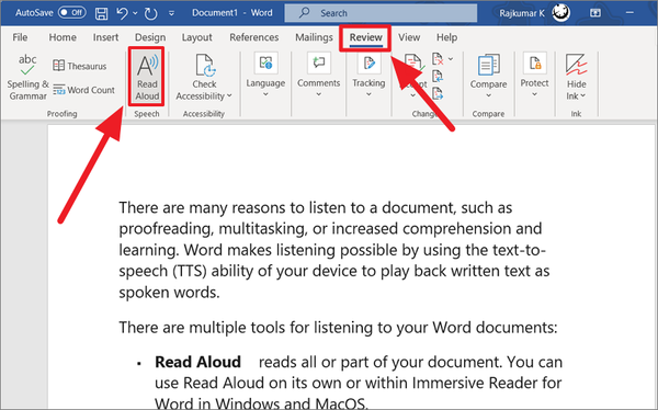 How to Use Microsoft Word Read Aloud Feature