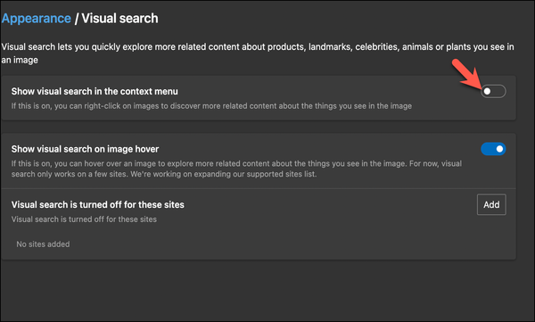 How to Disable Visual Image Search in Microsoft Edge