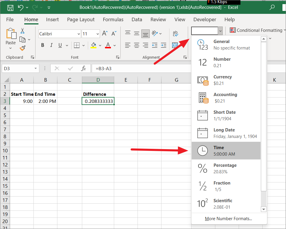 How to Subtract Time in Excel