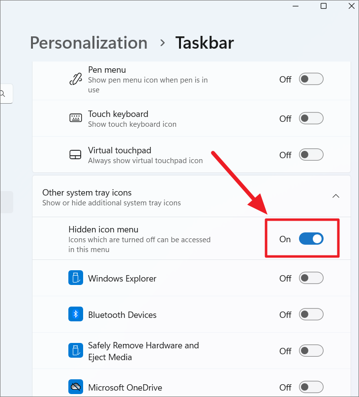 How to Hide System Tray Overflow Menu from Taskbar on Windows 11