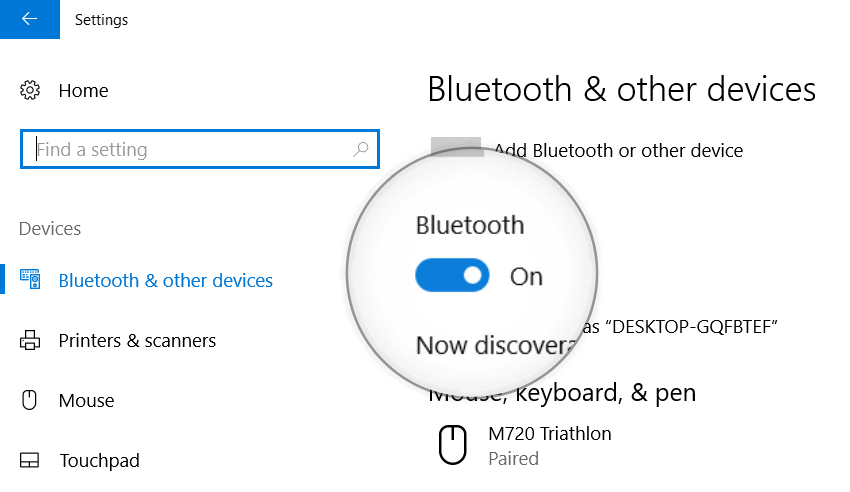 How to turn on bluetooth on Windows 10
