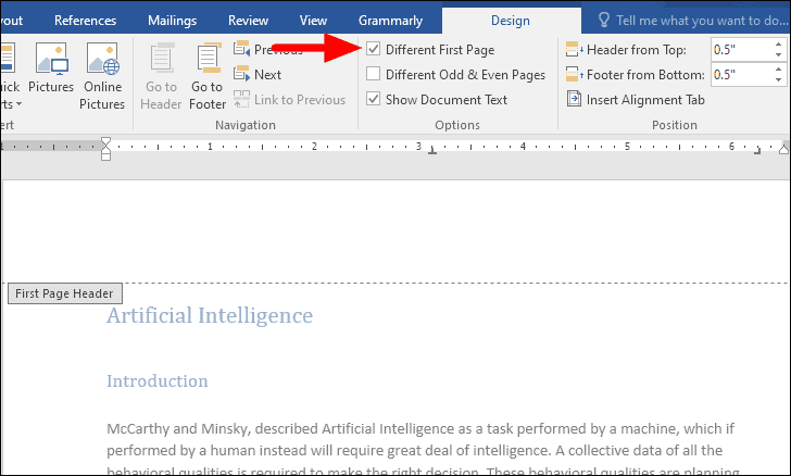 How To Insert A Header On First Page Only In Microsoft Word