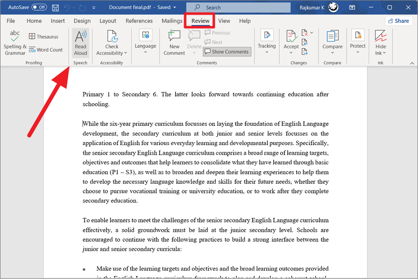 How To Use Microsoft Word Read Aloud Feature